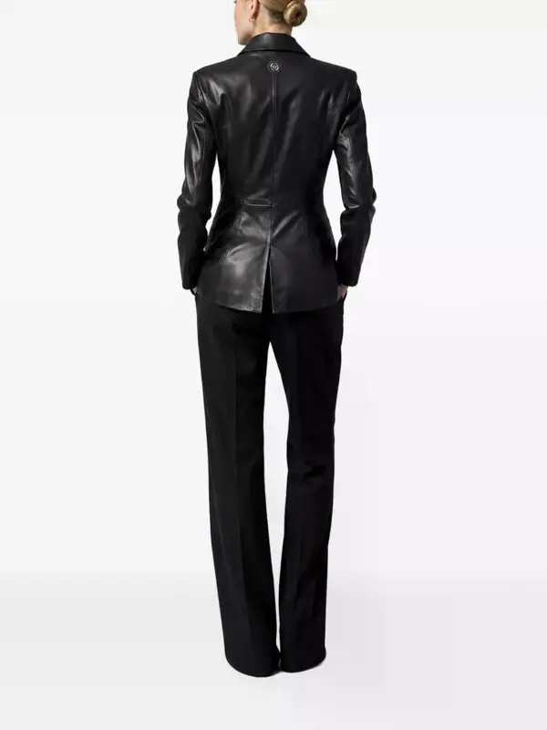 Philipp Plein Fitted Leather Blazer With Floral Appliqu