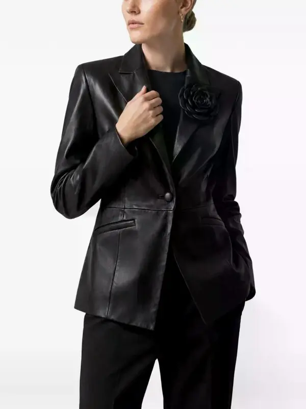 Philipp Plein Fitted Leather Blazer With Floral Appliqu
