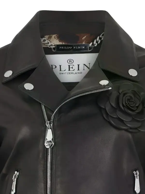 Philipp Plein Flower-detail Biker Jacket - Black