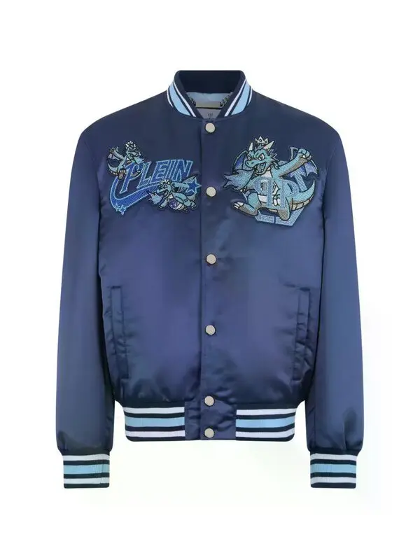 Philipp Plein Satin Dragon Stones Bomber Jacket - Blue