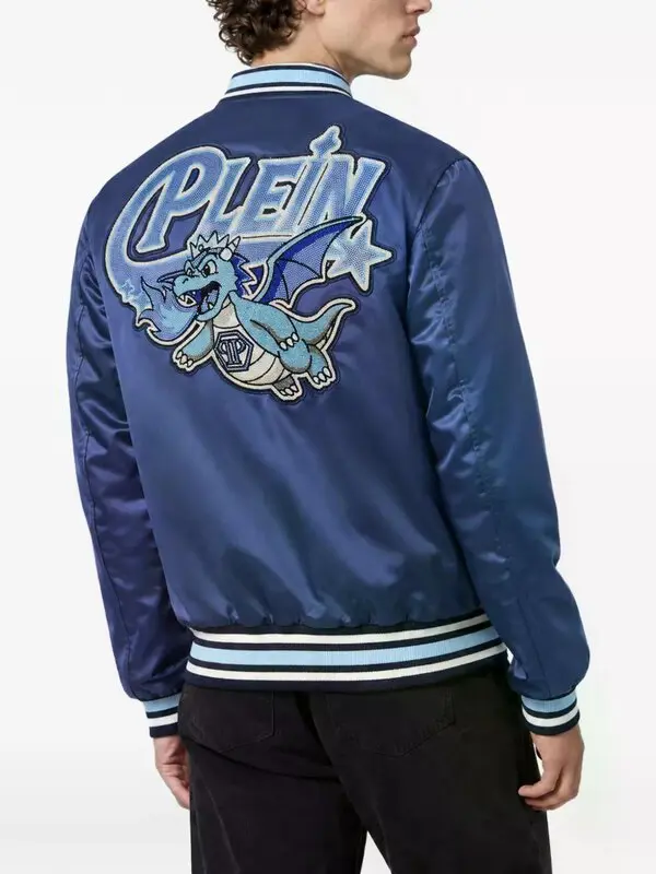 Philipp Plein Satin Dragon Stones Bomber Jacket
