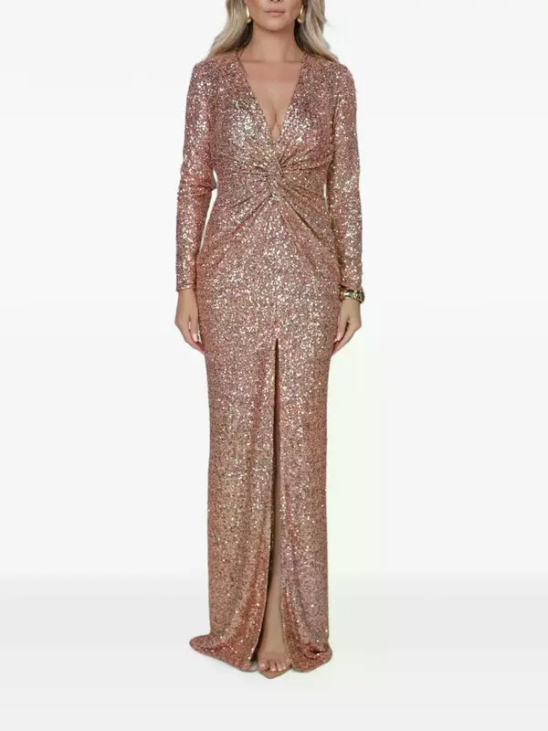 ROSERRY Sequin-embellished Maxi Dress With Twist Detail And Front Slit - Pink