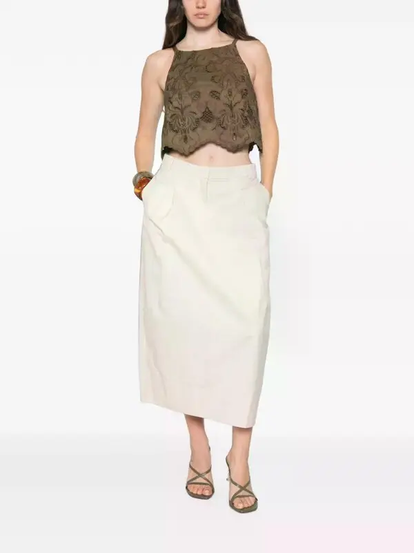 MOUTAKI Guipure Lace Cropped Blouse