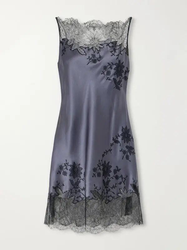 Carine Gilson Lace-embroidered Silk-satin Mini Dress - Gray