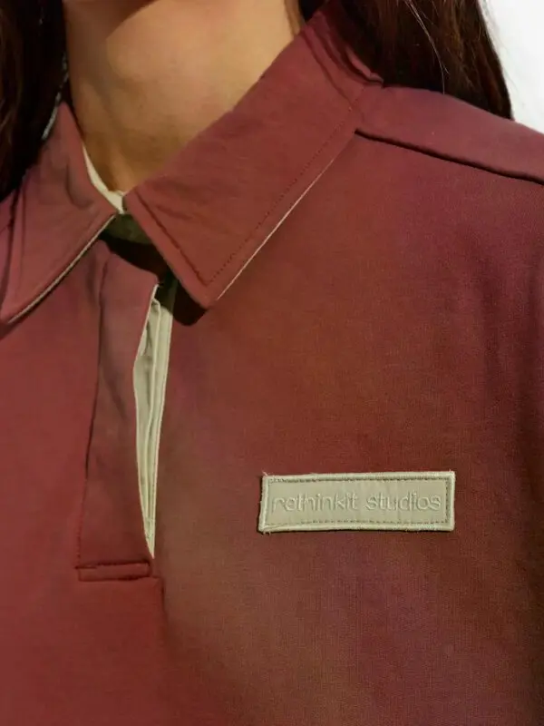 RETHINKIT STUDIOS Oversized Long Sleeve Polo Shirt With Logo Patch - Red