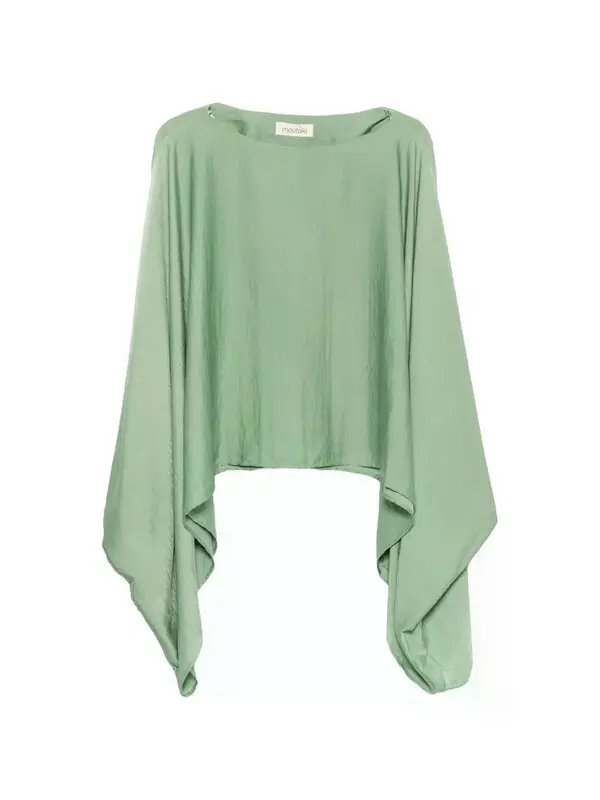 MOUTAKI Boat-neck Cape Blouse With Slit Sleeves - Green