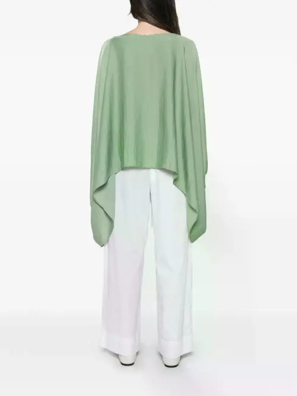 MOUTAKI Boat-neck Cape Blouse With Slit Sleeves - Green