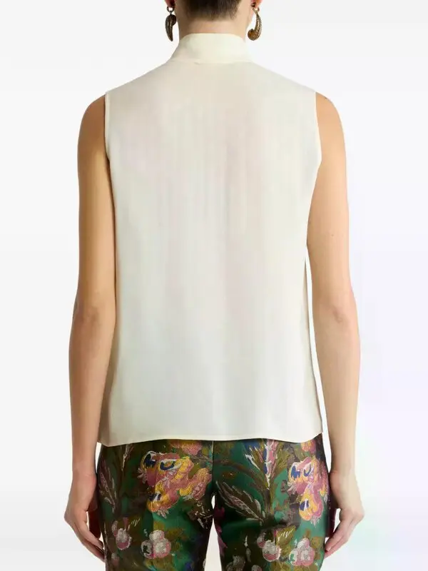 Etro Sleeveless Silk-blend Jacquard Top With Paisley Motif And Scarf Detail - Neutrals
