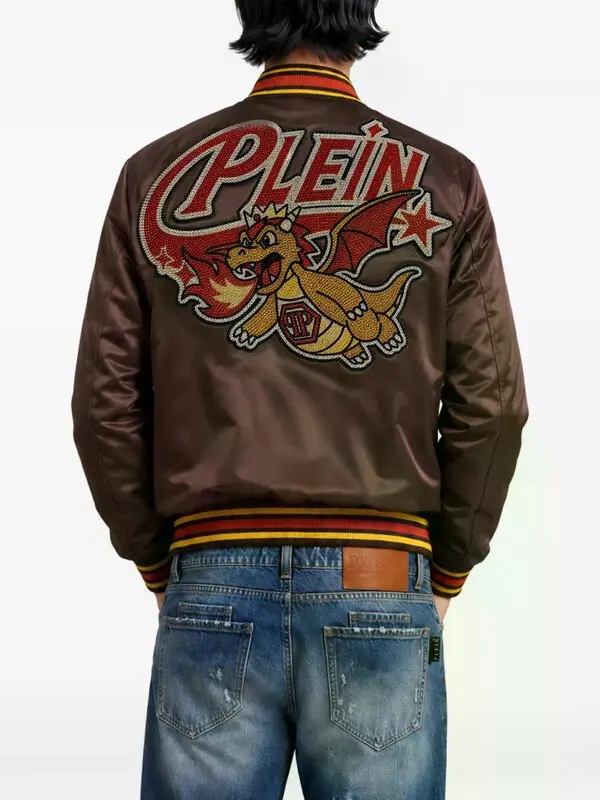 Philipp Plein Satin Bomber Dragon Stones Varsity Jacket