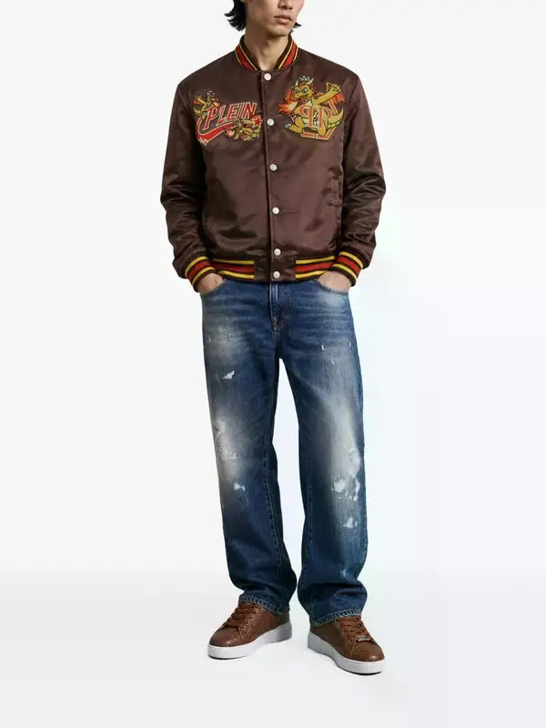 Philipp Plein Satin Bomber Dragon Stones Varsity Jacket