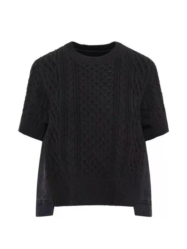 Sacai Cable-knit Hybrid-denim Sweater - Black