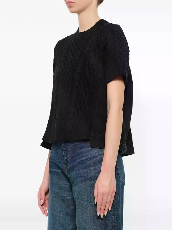 Sacai Cable-knit Hybrid-denim Sweater