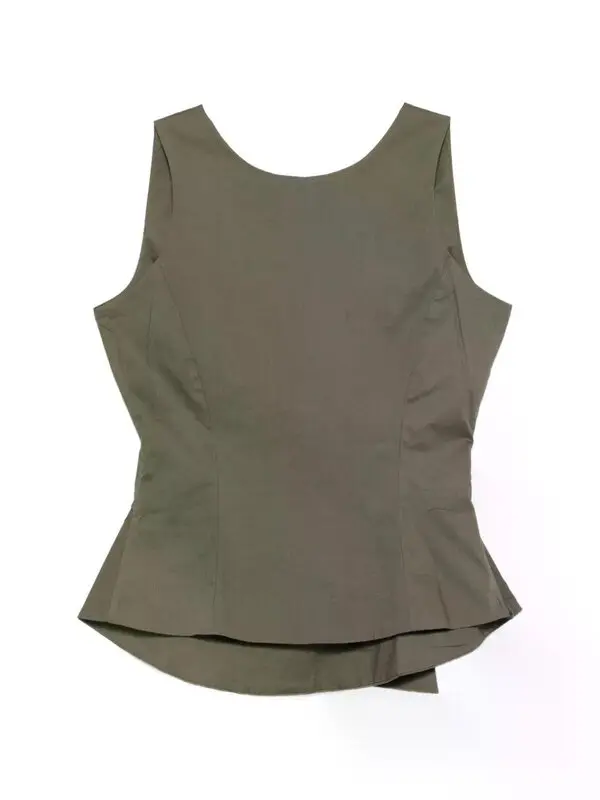 MOUTAKI Sleeveless Bow Detail Peplum Blouse - Green