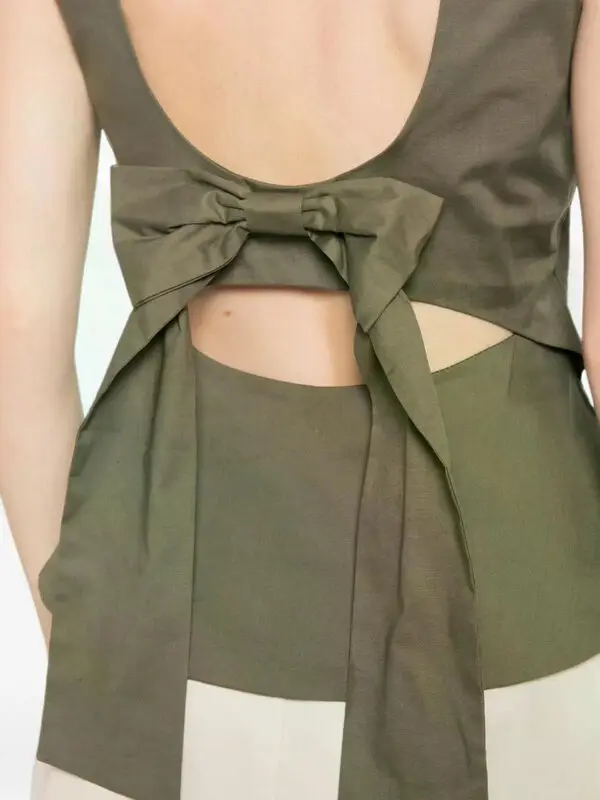 MOUTAKI Sleeveless Bow Detail Peplum Blouse - Green