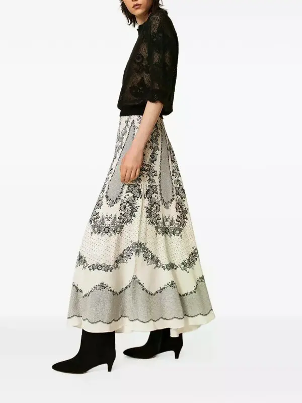 TWINSET Jacquard Satin Flared Long Skirt