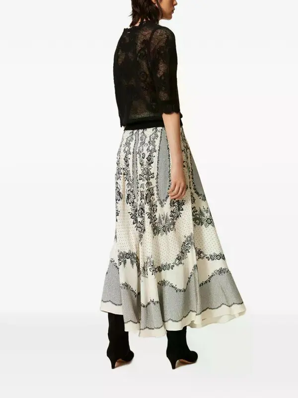 TWINSET Jacquard Satin Flared Long Skirt
