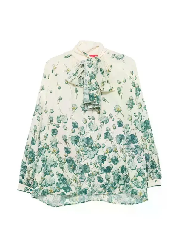 F.R.S FOR RESTLESS SLEEPERS Cream Floral Print Puff Sleeve Blouse - Green