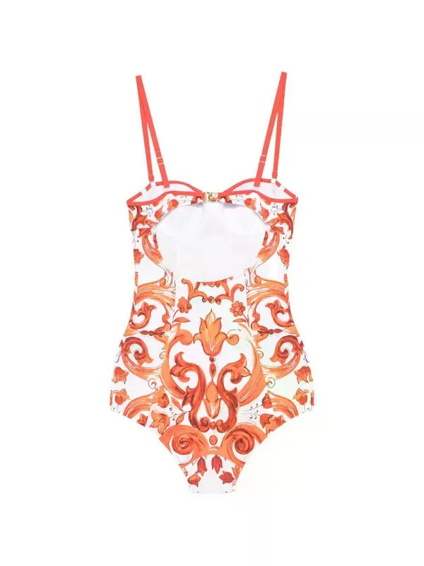 Dolce & Gabbana Maiolica-print Swimsuit - White