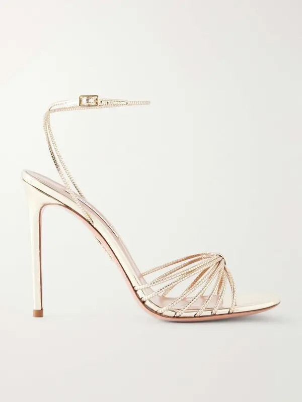 AQUAZZURA Anima 105 Mirrored Metallic Leather Sandals - Gold