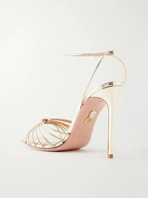AQUAZZURA Anima 105 Mirrored Metallic Leather Sandals