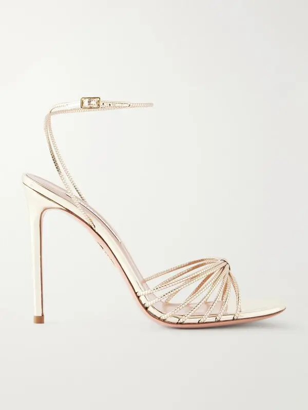 AQUAZZURA Anima 105 Mirrored Metallic Leather Sandals - Gold