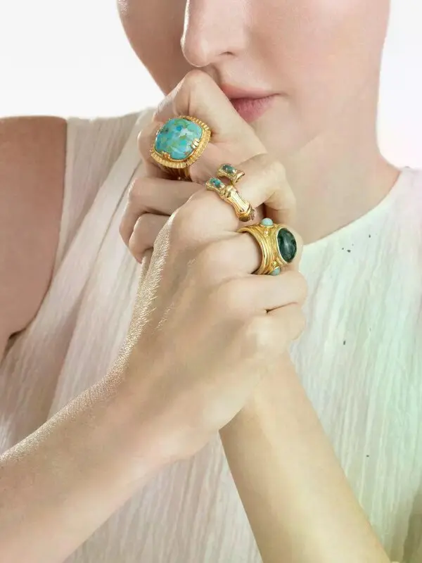 Gas Bijoux Bamboo Liane Turquoise Ring - Gold