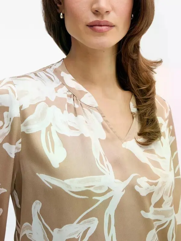 Joseph Ribkoff Floral Print Crochet Trim V-neck Blouse
