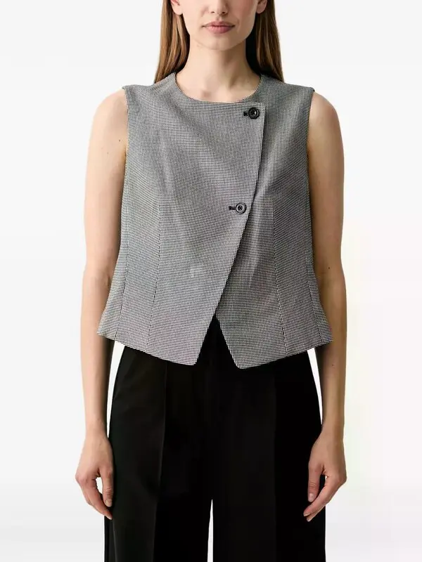 Dkny Houndstooth-pattern Wrap-style Top - Black