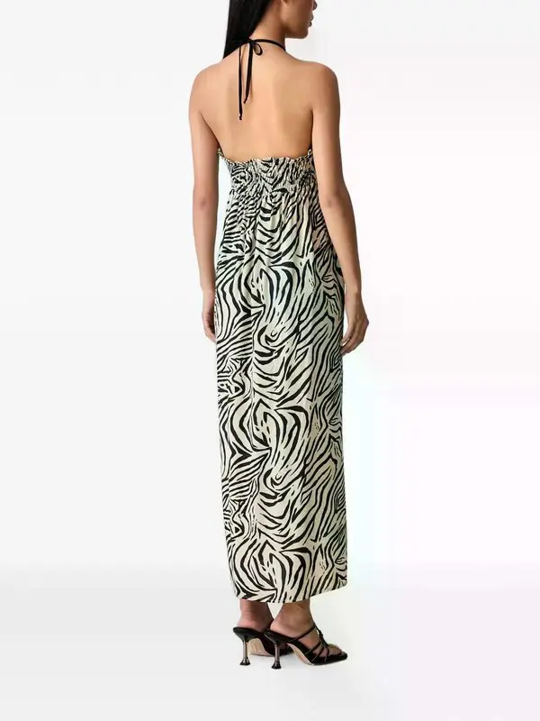 VICOLO Zebra-print Halterneck Maxi Dress
