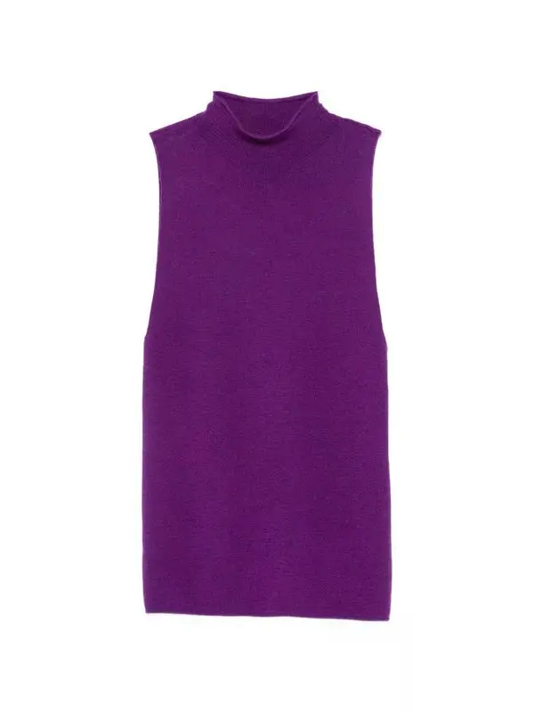 Eric Bompard Plain-knit Sleeveless Mock Neck Top - Purple