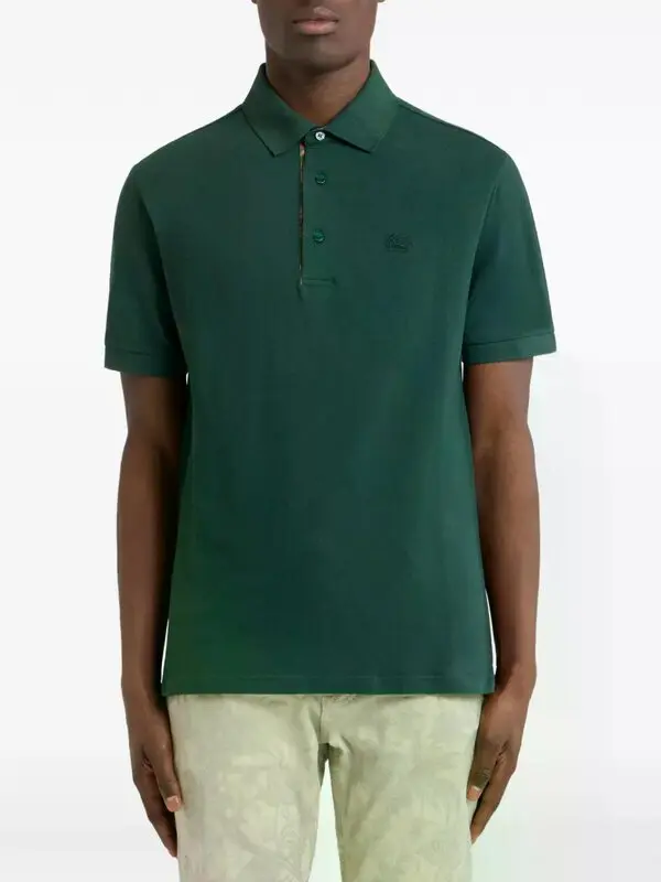 Etro Plain-coloured Cotton Polo Shirt With Printed Details - Green
