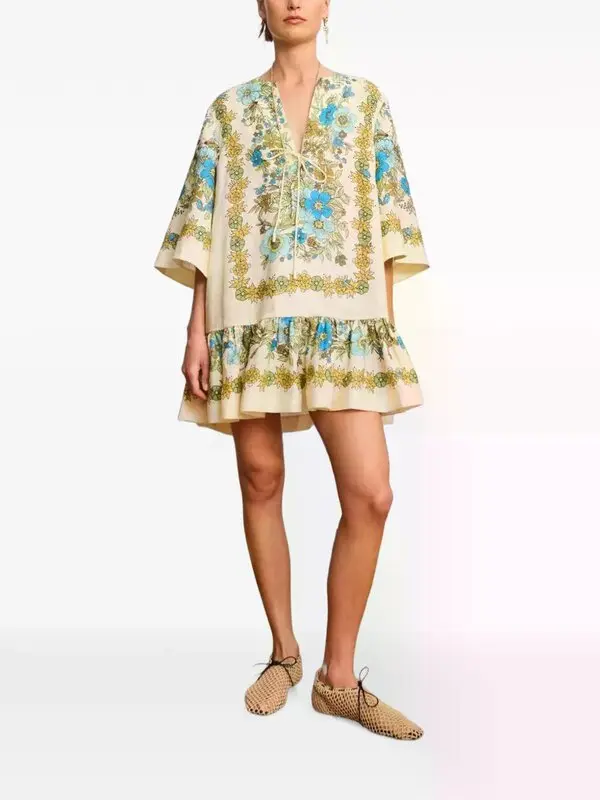ALEMAIS Sophia Linen Mini Dress With Floral Print