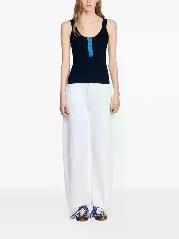 Sandro Ribbed-knit Contrast-placket Sweater