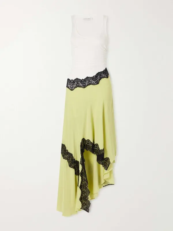 Christopher Esber Cutaway Asymmetric Lace-trimmed Ruched Stretch-jersey And Crepe Dress - Multi
