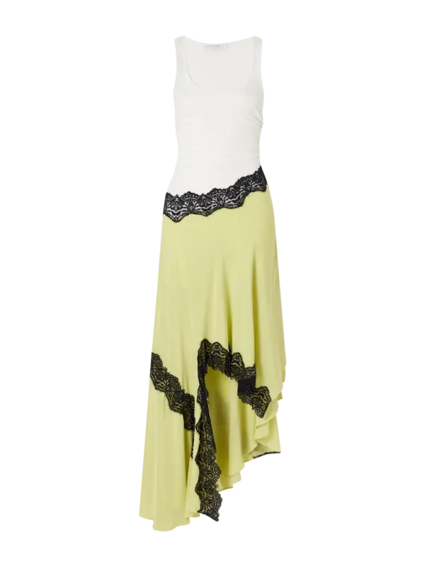 Christopher Esber Asymmetrical Lace-trimmed Ruched Stretch-jersey And Crepe Dress - Multi