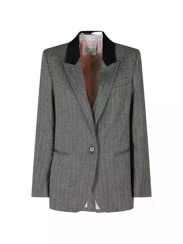 FORTE_FORTE Chevron-pattern Velvet-collar Blazer - Black