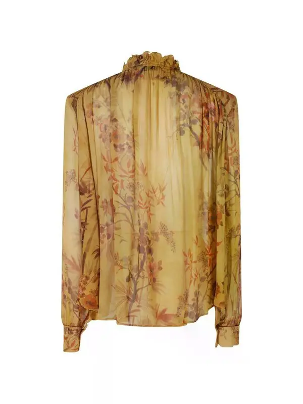 FORTE_FORTE Floral Print Ruffled Neck Blouse