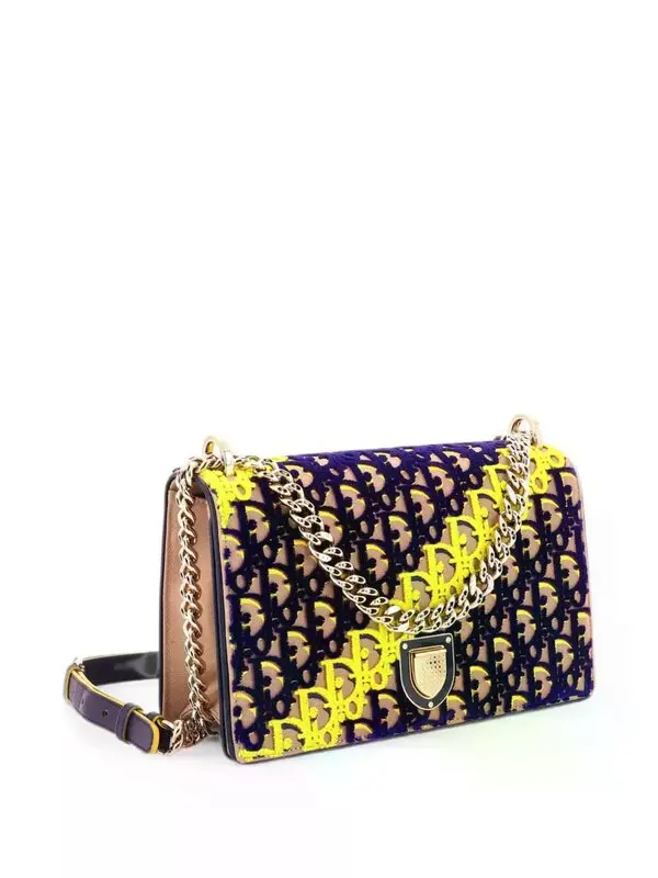 Dior Diorama Flap Bag Oblique Velvet And Canvas Medium Shoulder Bag - Blue