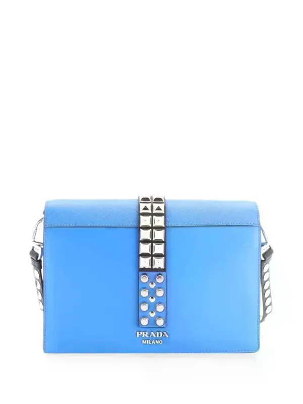 Prada Elektra Shoulder Bag Studded Leather Small Crossbody Bag - Blue