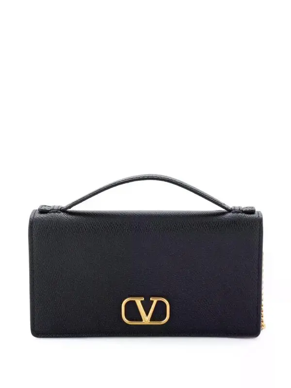 Valentino Garavani Vlogo Signature Wallet On Chain Leather Crossbody Bag - Black