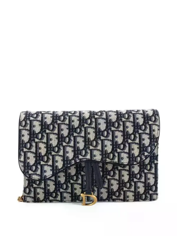 Dior Saddle Chain Oblique Canvas Clutch Bag