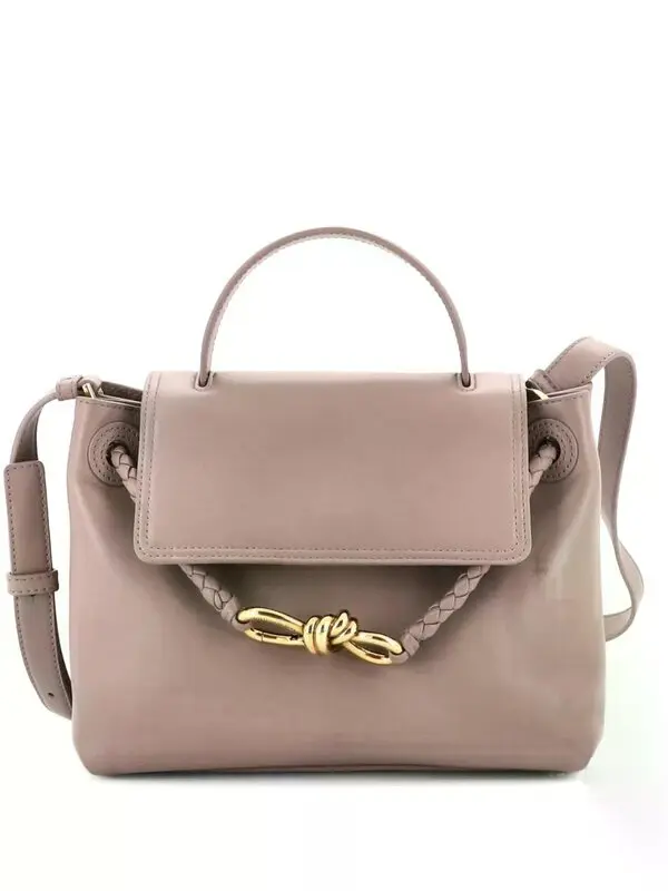 Bottega Veneta Ciao Ciao Leather Top Handle Bag With Intrecciato Detail - Grey