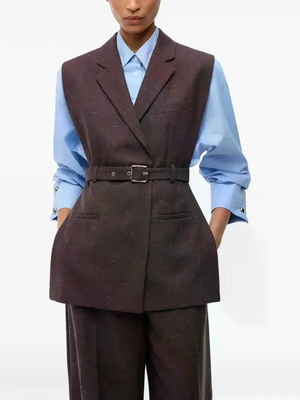 Pinko Belted Sleeveless Jacket With Notched Lapels
