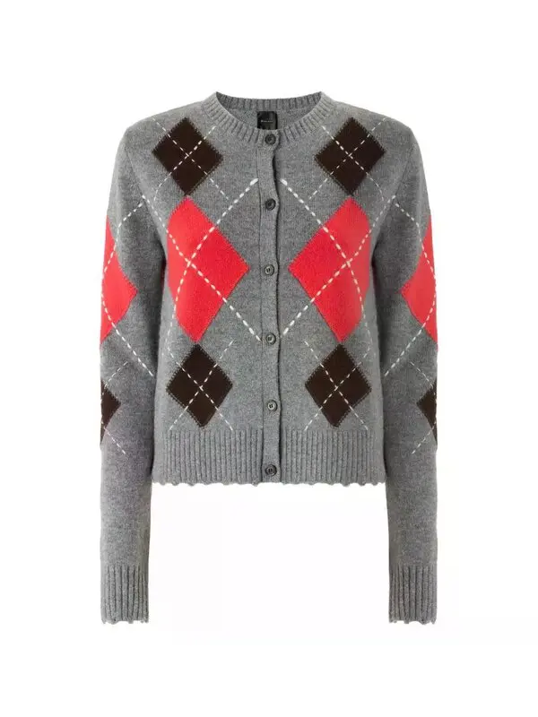 Pinko Argyle-intarsia Button-up Cardigan