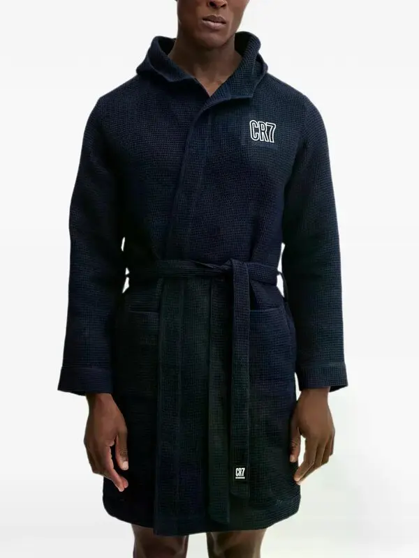 CR7 CRISTIANO RONALDO Waffle-knit Hooded Bath Robe - Blue