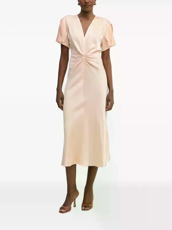 Victoria Beckham Eve Twist-detail Tulip-sleeve Midi Dress - Neutrals
