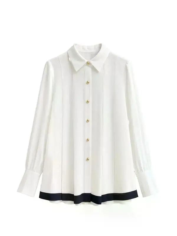 EDWARD ACHOUR PARIS Contrast-trim Pleated Shirt - White