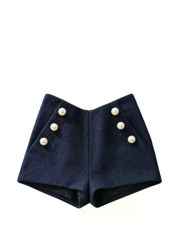 EDWARD ACHOUR PARIS Faux-pearl Embellished Tweed Shorts - Blue