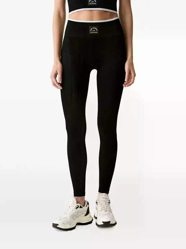 Karl Lagerfeld Logo-patch Ribbed-knit Leggings - Black