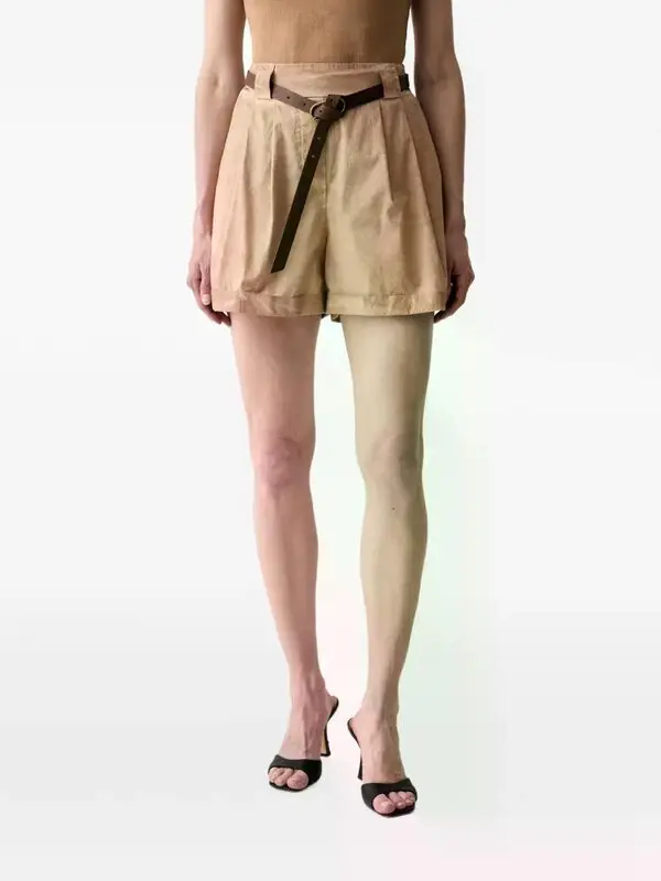 HAVEONE Belted Pleated Tailored Shorts - Neutrals